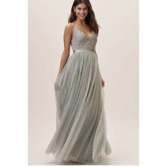 BHLDN | Dresses | New Anthropologie Bhldn Gown Avery Sage Green Morning ...